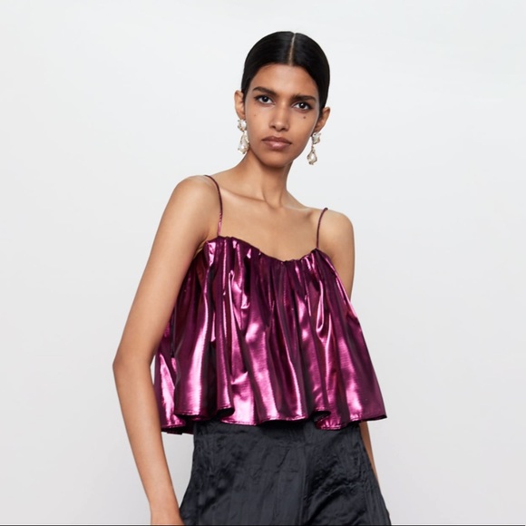 Zara | Tops | New Hp Zara Pink Metallic Top | Poshmark